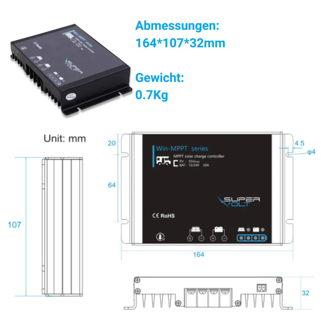MPPT Solarregler 20A 12/24V LiFePO4 Bluetooth - Supervolt